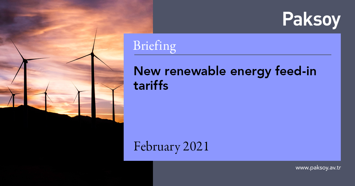 New renewable energy feed-in tariffs | Paksoy Attorneys at Law